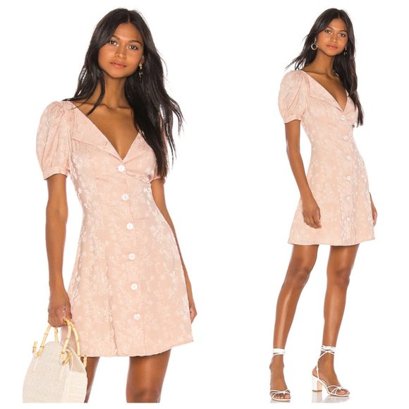 LPA | Dresses | Revolve Lpa Natalie Blush Nude Pink Satin Jacquard ...